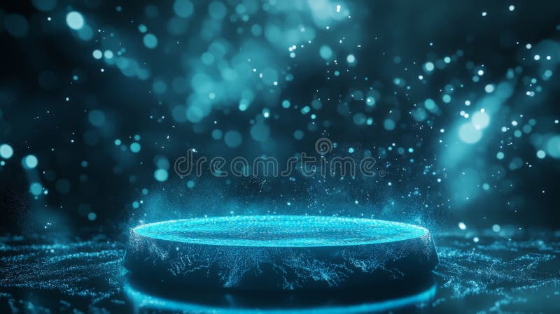 An Elegant, Floating Pedestal with a Holographic Surface and Soft Blue ...