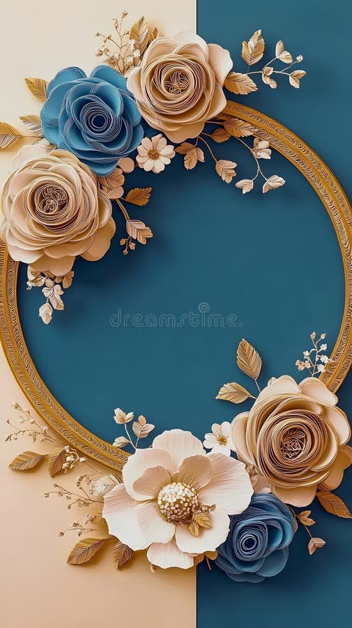 Elegant Floral Arrangement in a Circular Frame on a Two-tone Background ...