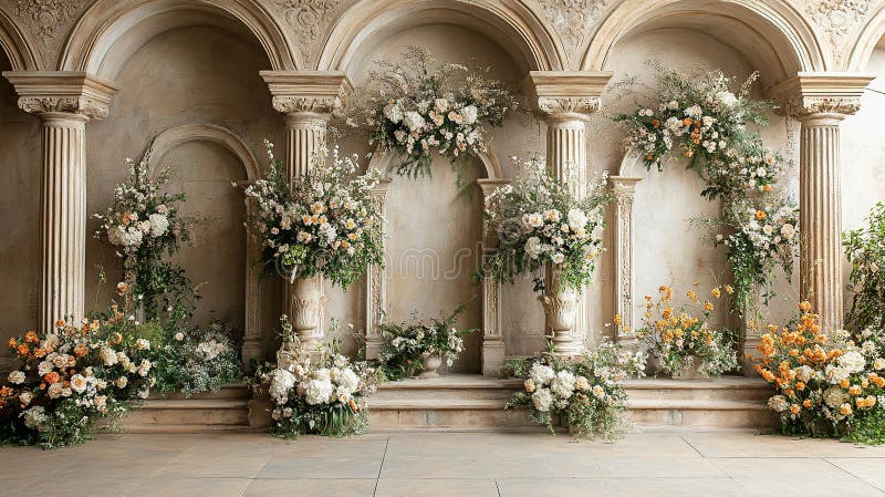 Elegant Floral Arrangement in Classical Architecture Stock Illustration ...