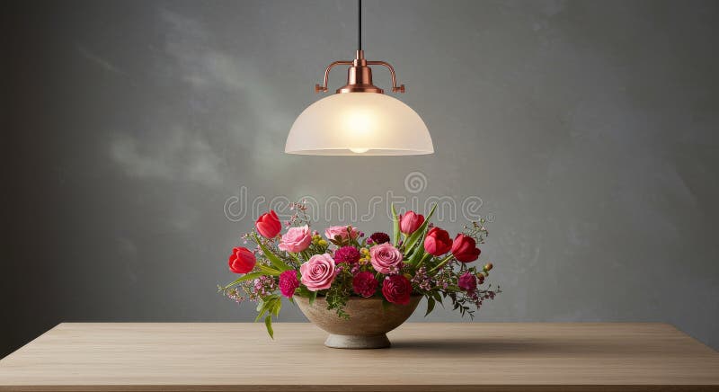 Elegant Floral Arrangement Under Modern Pendant Light in Minimalistic ...