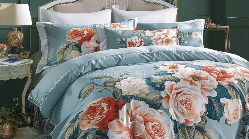 Elegant Floral Bedding Set in Luxury Bedroom Interior Stock Image ...