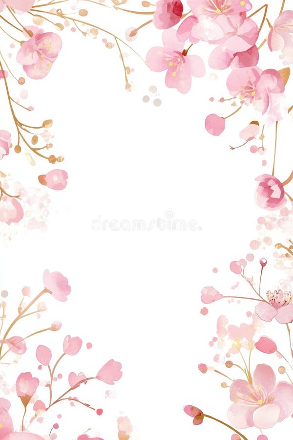 Elegant Floral Border with Pink Cherry Blossoms on White Background ...