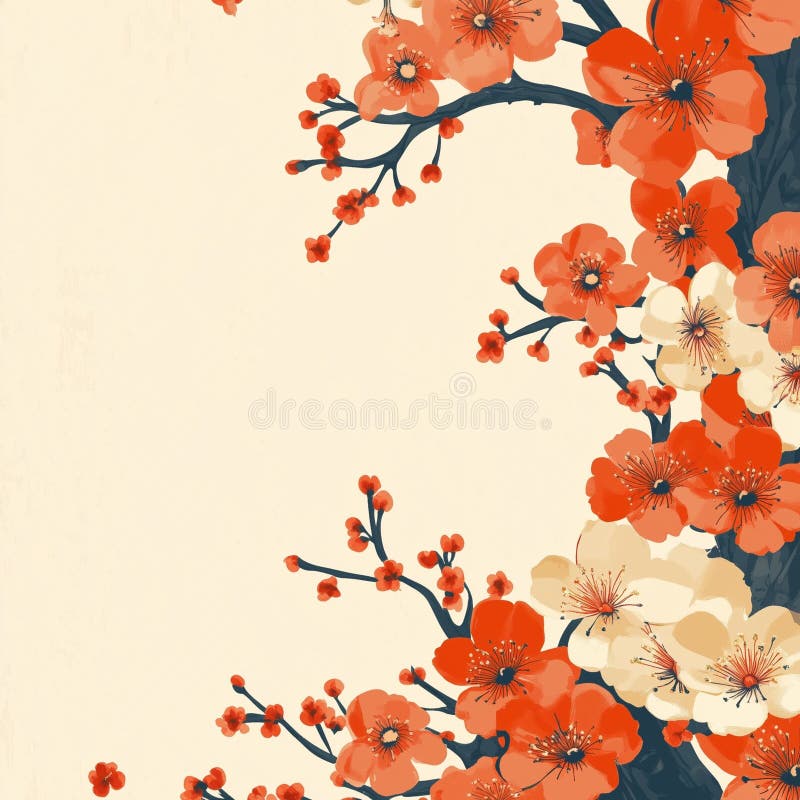 Elegant Floral Border with Red and Cream Flowers Stock Illustration ...
