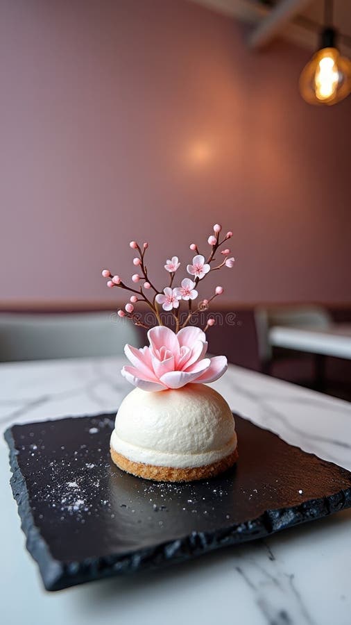 Elegant Floral Dessert Black Slate Plate Modern Cafe Setting Stock ...