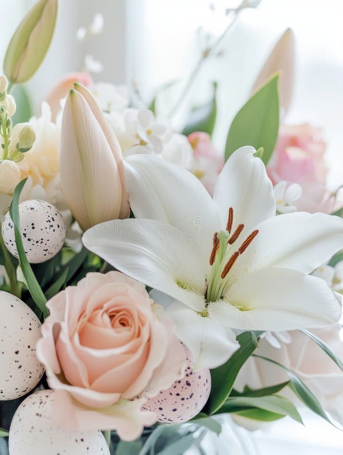 Elegant Floral Easter Arrangement Featuring Roses and Lilies for ...