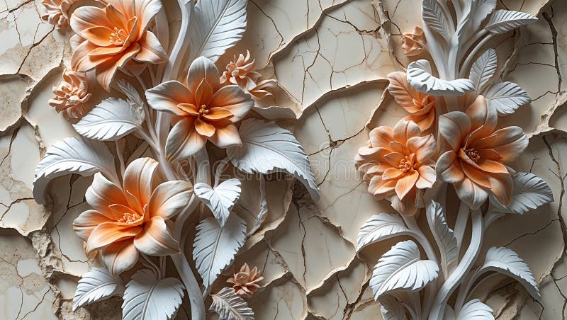 Elegant Floral Embossed Pattern in Silver and Peach Stock Illustration ...