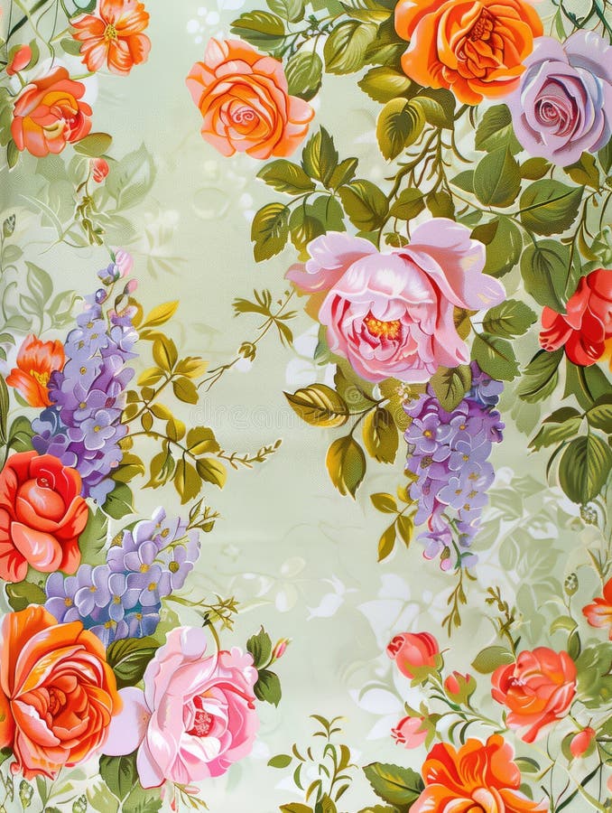 Elegant Floral Fabric Design Featuring Roses and Wisteria on Light ...