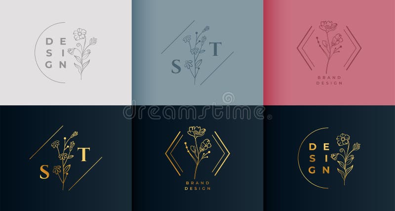 Elegant Floral Flowers Logo Monograms Set Stock Vector - Illustration ...