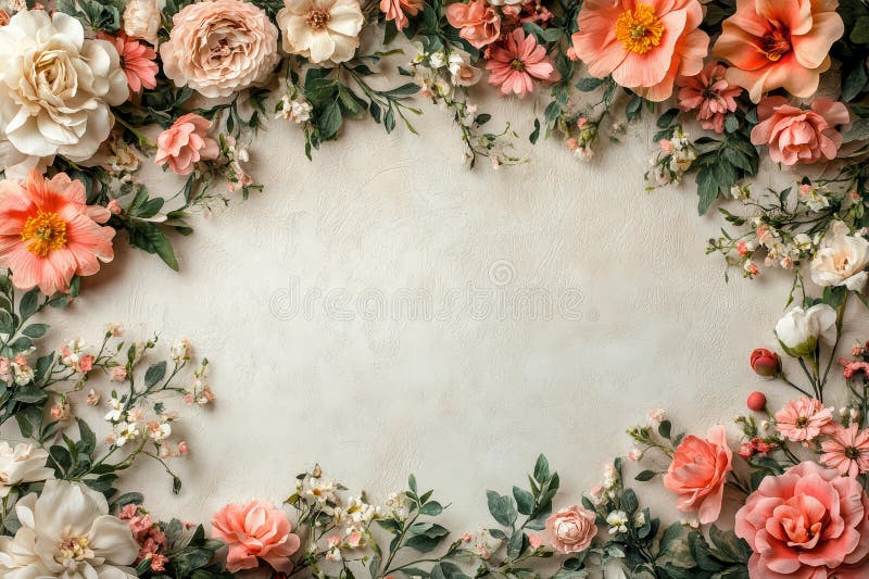 Elegant Floral Frame with Assorted Roses and Leaves on Soft Background ...