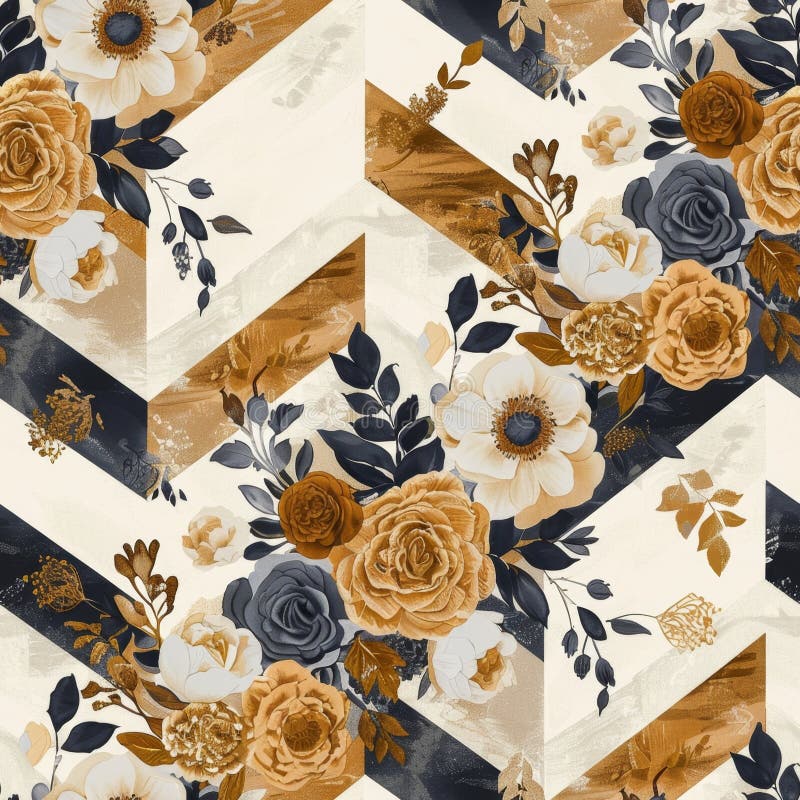 Elegant Floral and Geometric Pattern with Gold Accents Stock Image ...