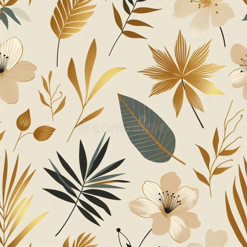 Elegant Floral and Leaf Seamless Pattern. Stylish Botanical Design with ...
