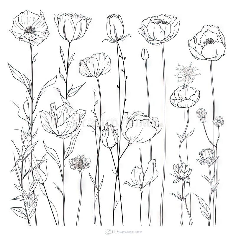 Elegant Floral Line Drawing for Invitations and Scrapbooking. Stock ...