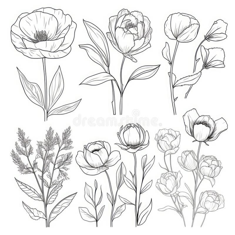 Elegant Floral Line Drawing for Invitations and Scrapbooking. Stock ...