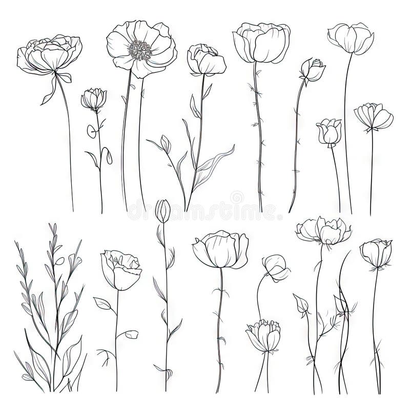 Elegant Floral Line Drawing for Invitations and Scrapbooking. Stock ...