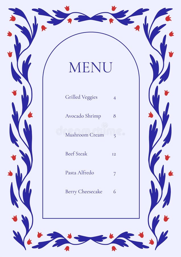Elegant Floral Menu Template with Ornate Frame and Decorative Elements ...