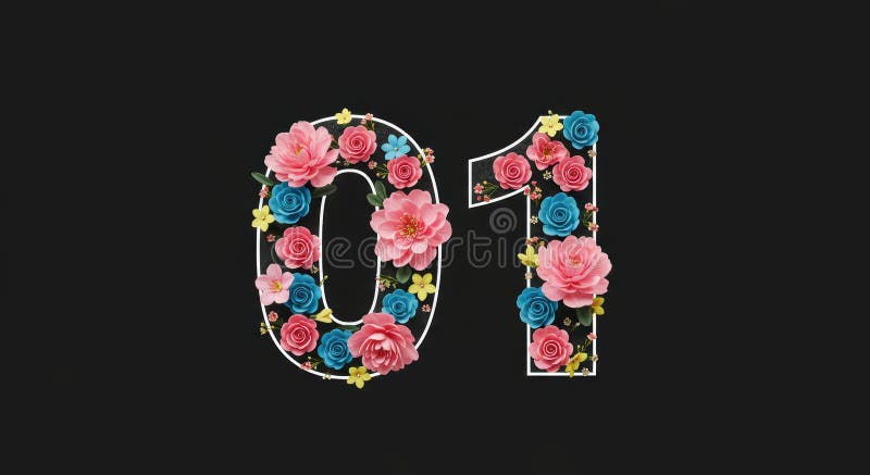 Floral Number One Design with Colorful Paper Flowers on Dark Background ...