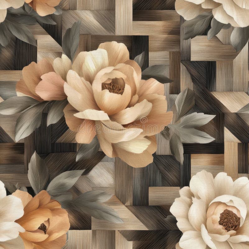 Elegant Floral Pattern with Beige Peony Blossoms and Textured ...