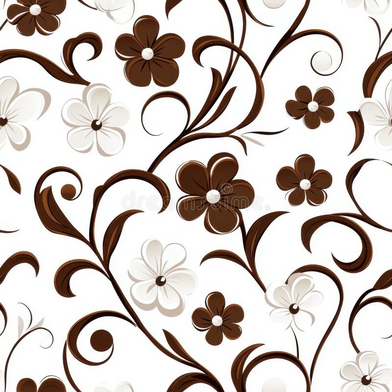 Elegant Floral Pattern with Brown and Flowers and Swirling Vines Stock ...