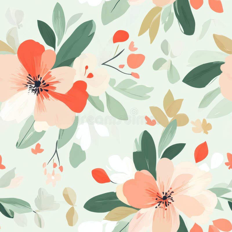 Elegant Floral Pattern with Colorful Blooms and Leaves on Light ...