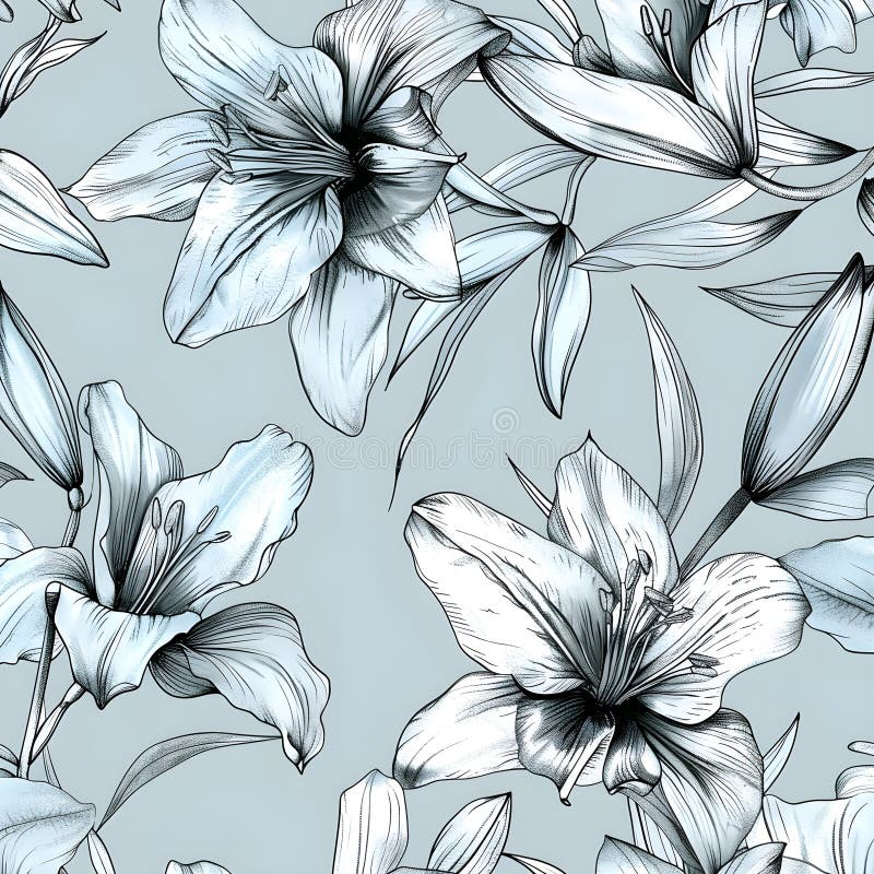 Elegant Floral Pattern in Soft Blue Tones Stock Illustration ...