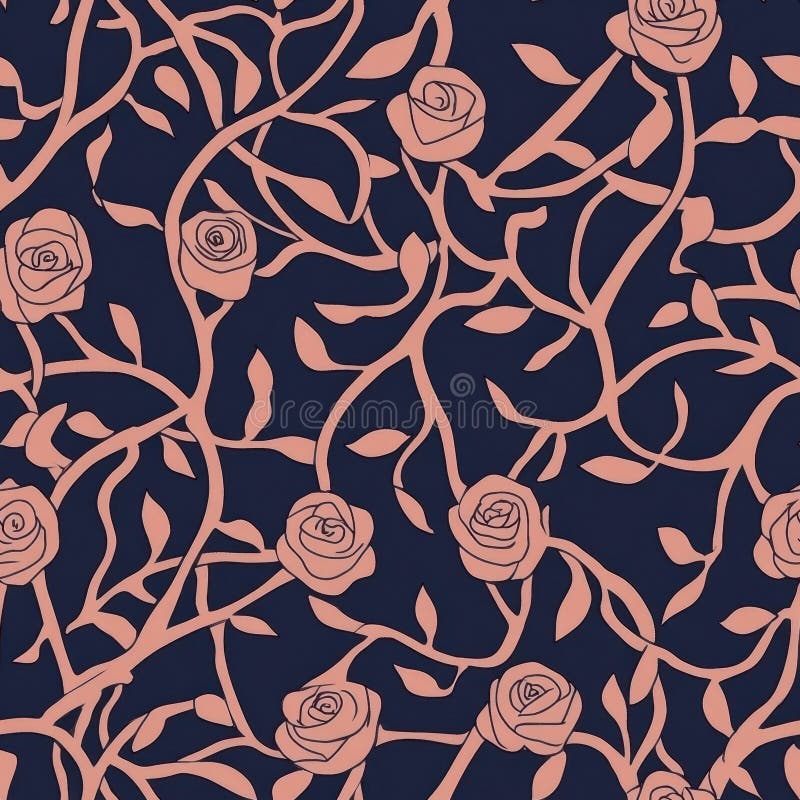 Elegant Floral Pattern with Pink Roses and Vines on Dark Background ...