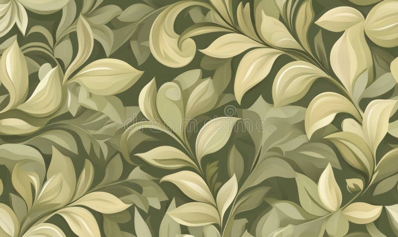Elegant Floral Pattern with Soft Green and Cream Leaves for Background ...