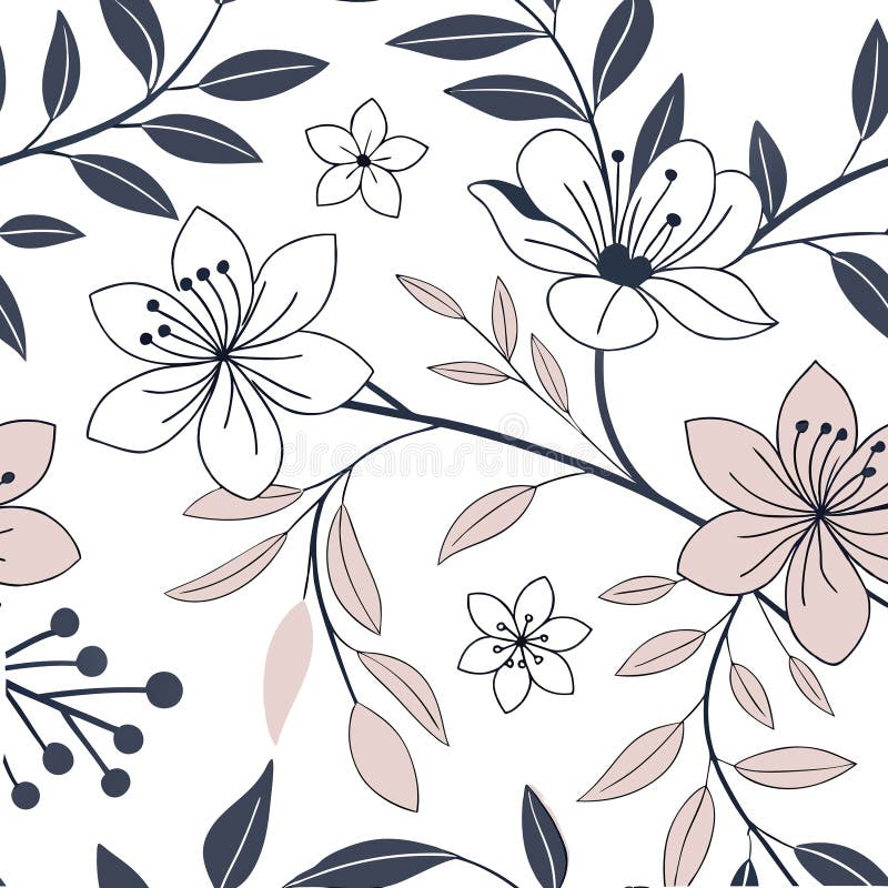 Elegant Floral Pattern with Stylized Flowers and Leaves on Neutral ...