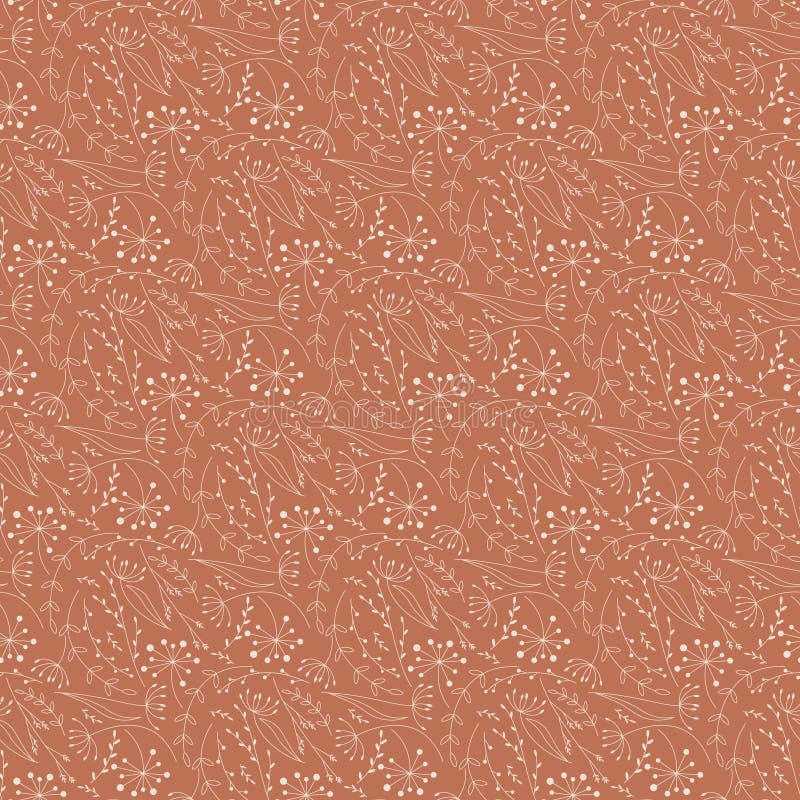 Elegant Floral Pattern with Thin Line Plants Stock Vector ...