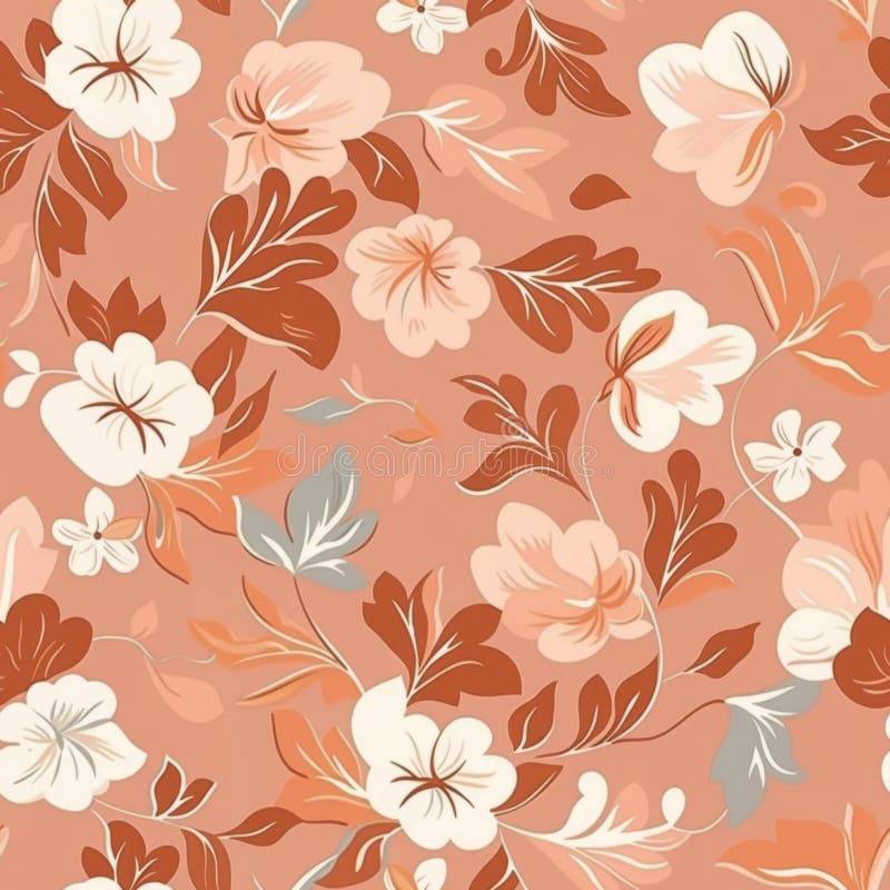 Elegant Floral Pattern on Warm Terracotta Background for Design Use ...