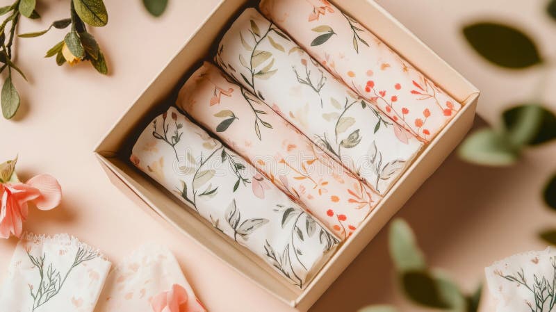 Elegant Floral Patterned Napkins Arranged in a Decorative Box on a Soft ...