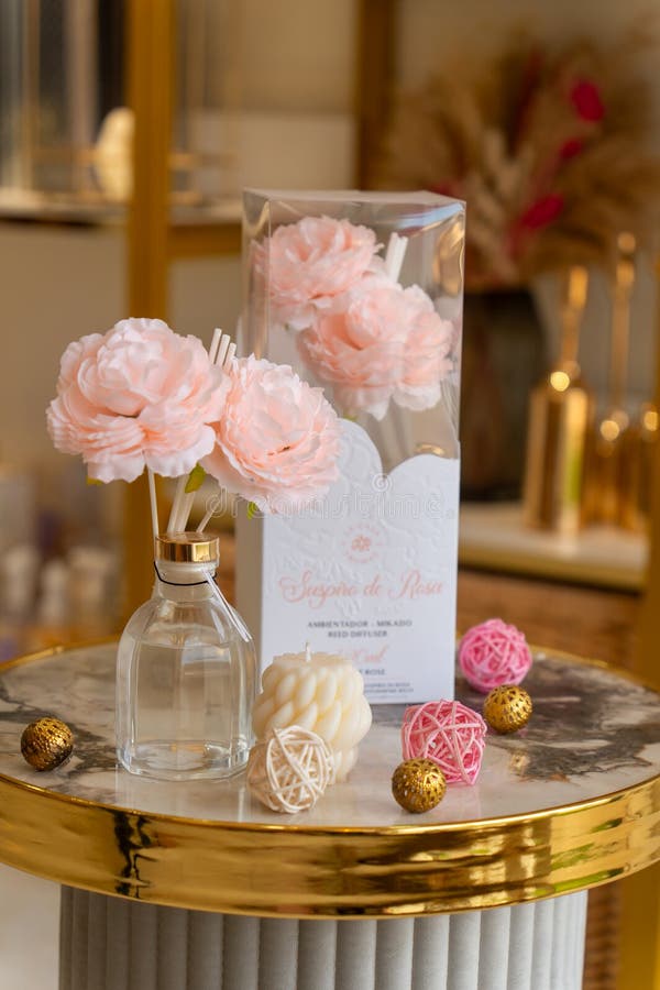 Elegant Floral Reed Diffuser with Soft Pink Artificial Roses Stock ...