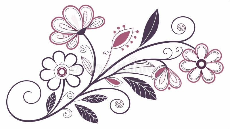 Elegant Floral Scroll Featuring Small Blossoms and Winding Vine ...