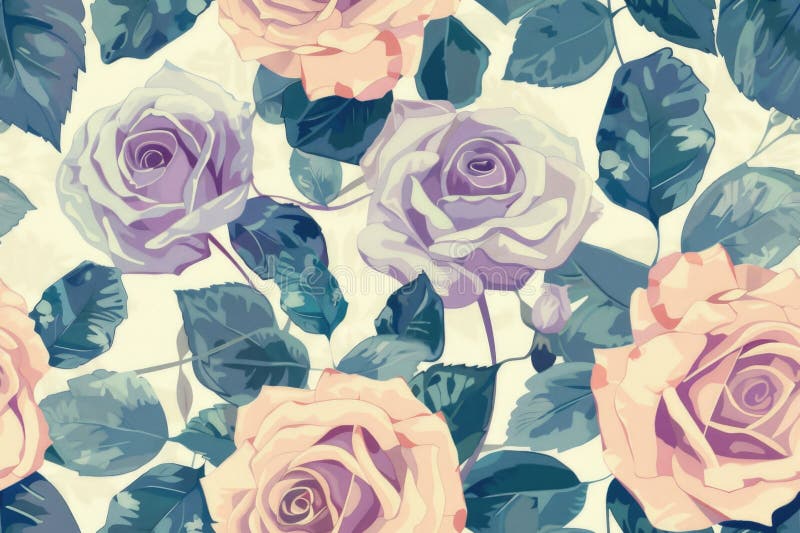 Elegant Floral Seamless Pattern with Pastel Roses and Leaves for Design ...