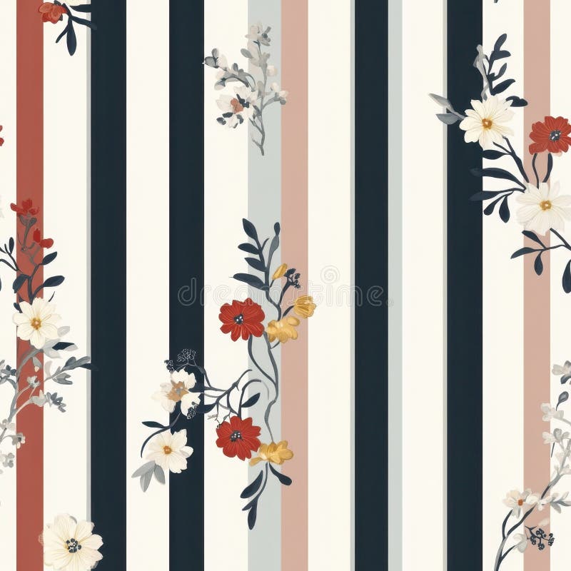 Elegant Floral and Striped Pattern Wallpaper Design Stock Image - Image ...