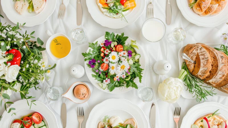 Elegant Floral Table Setting for Spring Celebration Brunch with Fresh ...
