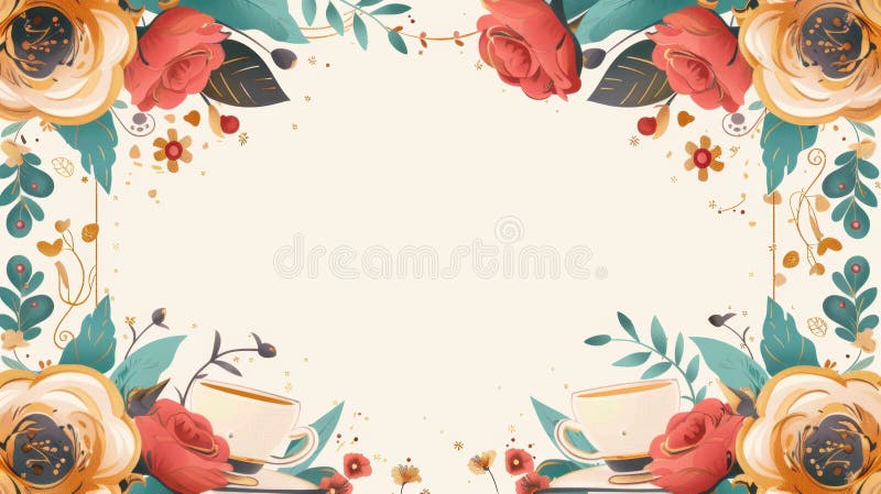 Elegant Floral and Tea Themed Border Design with Copy Space Stock Image ...