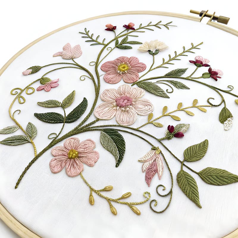 Elegant Floral Vine Embroidery Isolated on White Stock Illustration ...