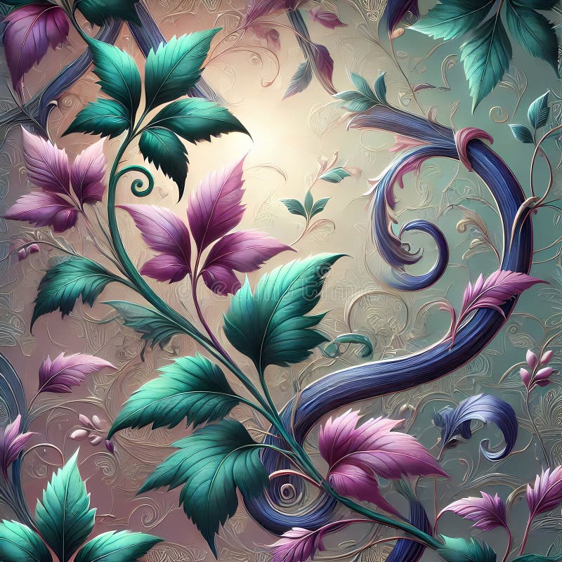 Elegant Floral Vines with Luminous Leaves and Gradient Background ...
