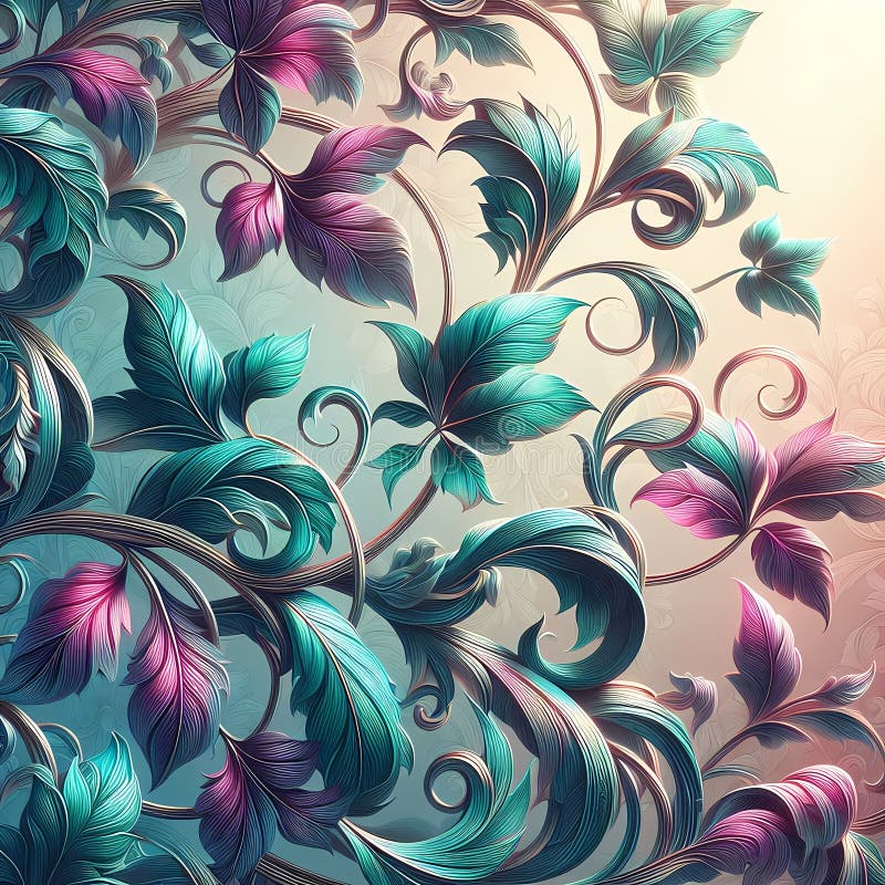 Elegant Floral Vines with Luminous Leaves and Gradient Background ...