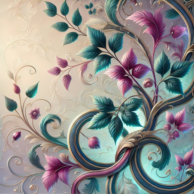 Elegant Floral Vines with Luminous Leaves and Gradient Background ...