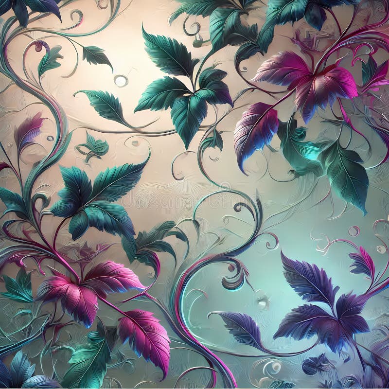 Elegant Floral Vines with Luminous Leaves and Gradient Background ...