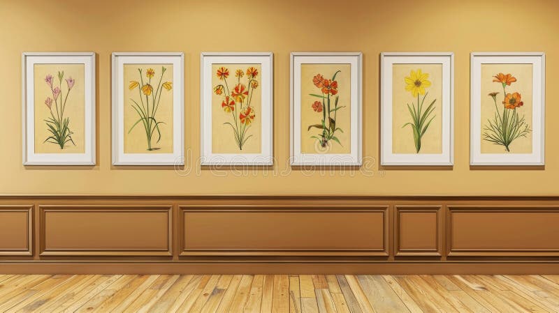 Elegant Floral Wall Art Display in Warm Interior. Stock Photo - Image ...