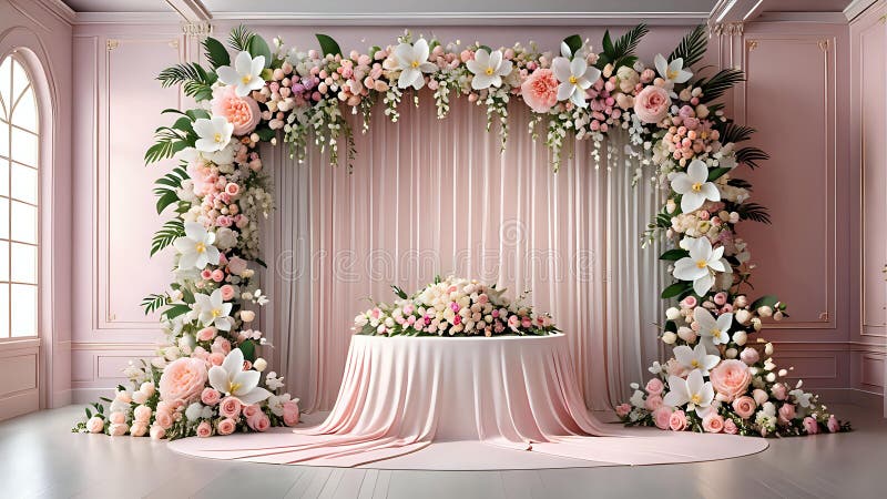 Elegant Floral Wedding Backdrop in Indoor Studio Setting with Lush ...