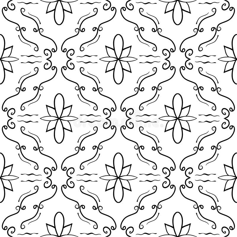 Elegant Flourish Seamless Pattern. Black Curved Lines on White ...