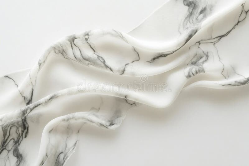 Elegant Flow of Marble-patterned Silk Fabric on White Background Stock ...