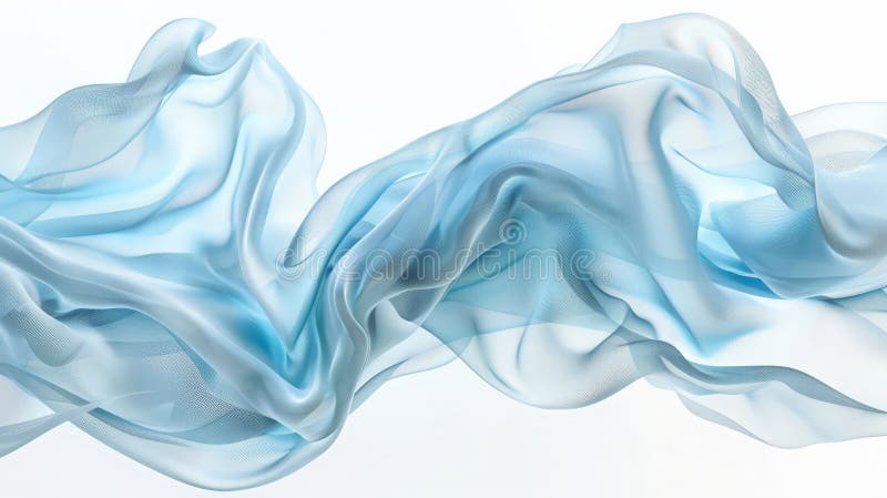Elegant Flow of Translucent Blue Fabric Waves on White Background Stock ...