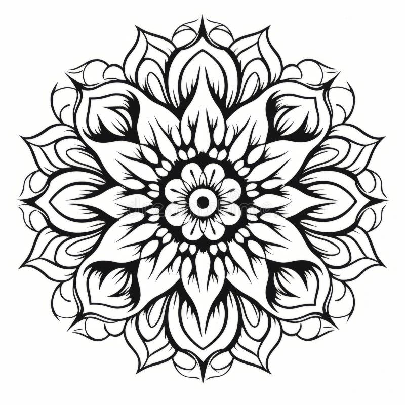 Intricate Balinese Mandala Flower Design: Black and White Coloring Page ... Intricate Balinese Mandala Flower Design: Black and White Coloring Page ...
