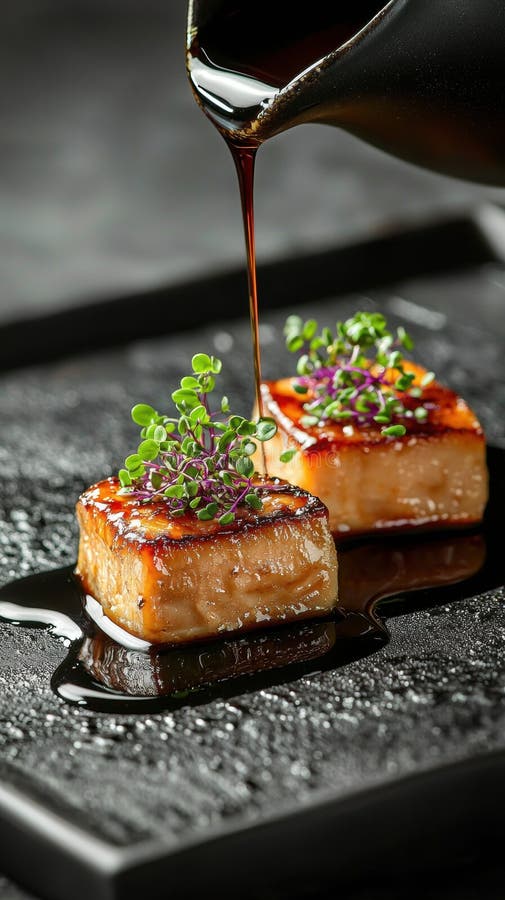 Elegant Foie Gras with Drizzle of Aged Balsamic Reduction, Garnished ...