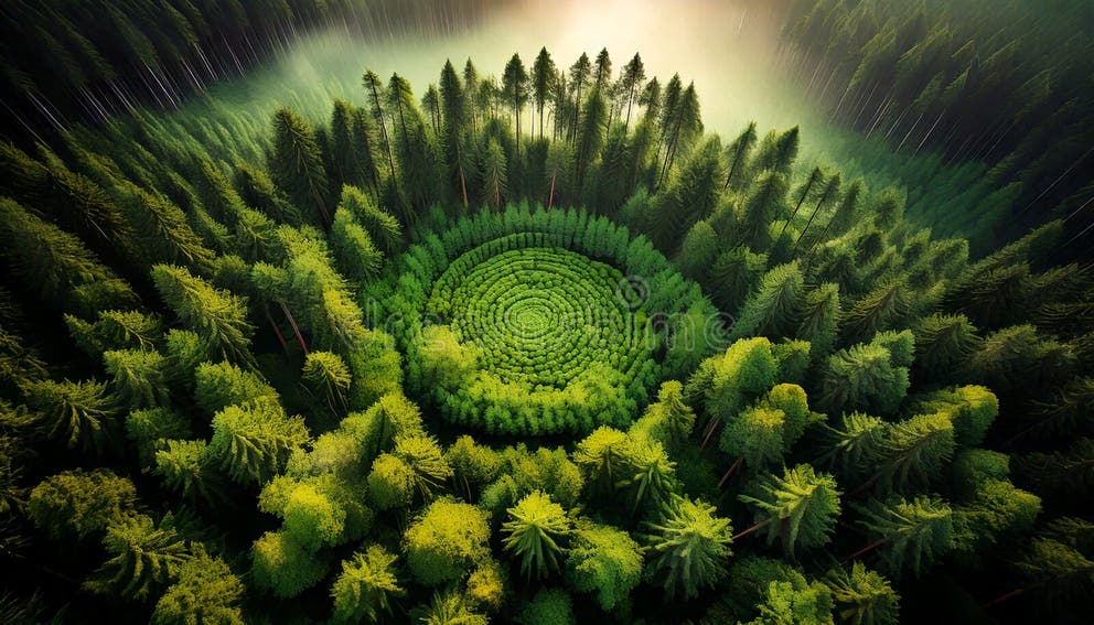 Elegant Forest Pattern with Circular Pine Layers and Subtle Fog Stock ...