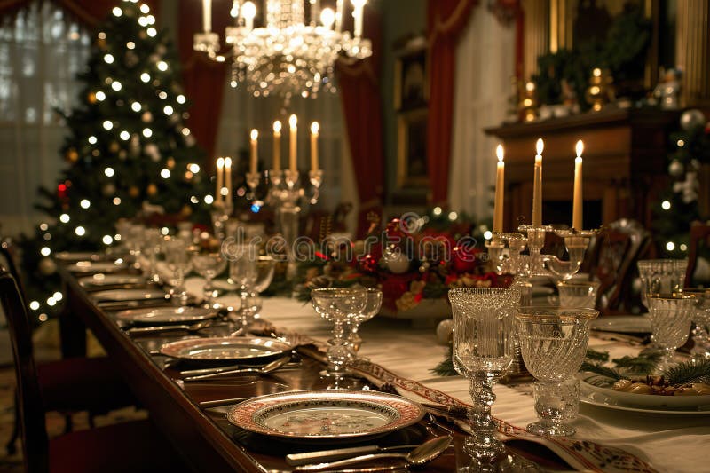 Elegant Formal Christmas Dinner Setting in Grand Manor Stock Image ...